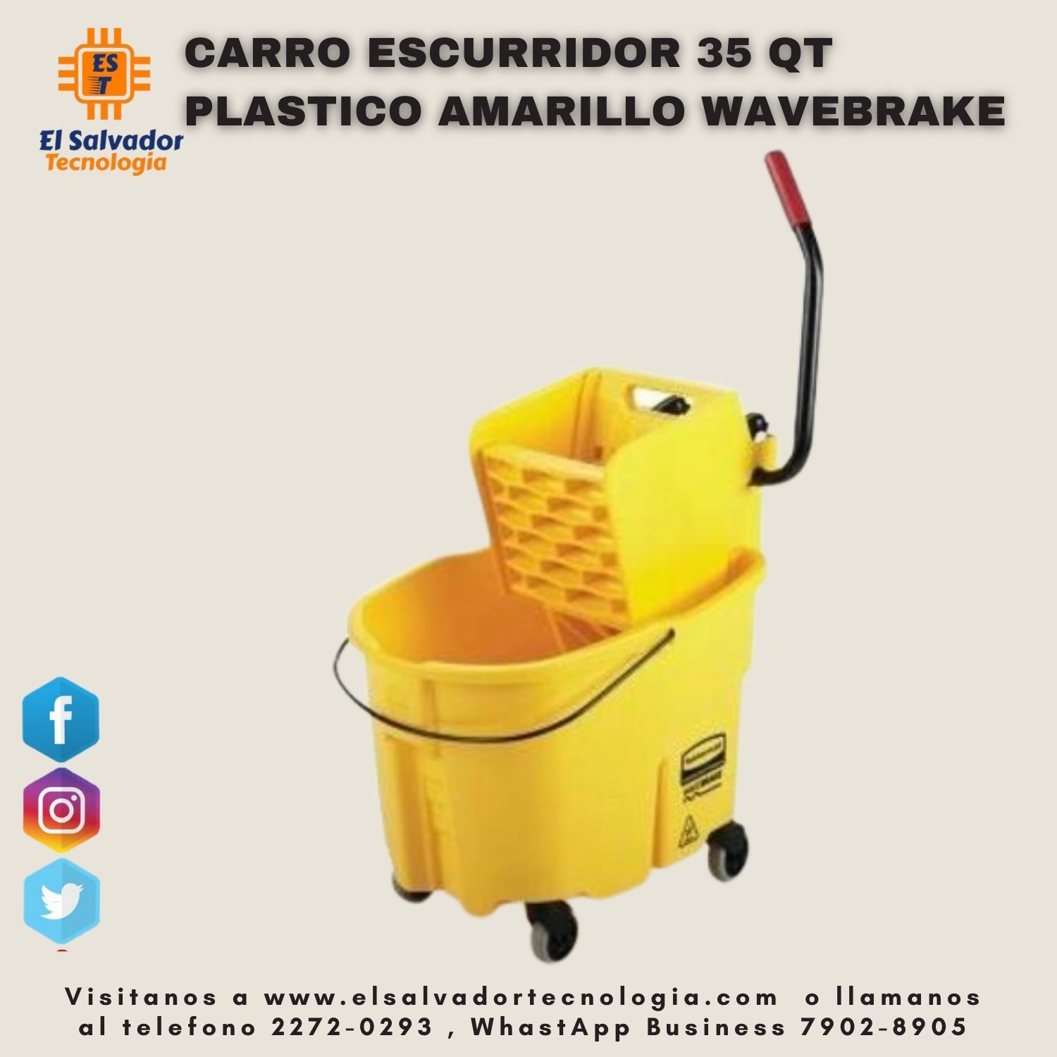 CARRO ESCURRIDOR 35 QT PLASTICO AMARILLO WAVEBRAKE