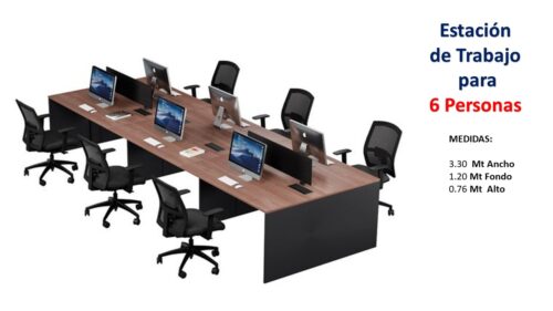 Estación de Trabajo para 6 Personas - TLS 522 - 3.30m Ancho x 1.20m ...
