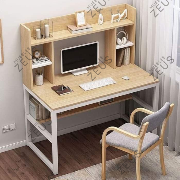 Escritorio | Melamina con Estantería y Estructura Tubular